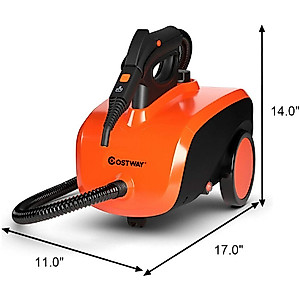 COSTWAY Multipurpose Steam Cleaner with 19 Accessories, Heavy Duty Household Steamer Chemical-Free Cleaning, 1.5L Dual-Tank Rolling Cleaning Machine for Carpet, Floor, Window and Car, Orange+Black