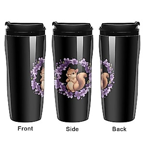 Squirrel Flower Circle Travel Coffee Mug Reusable Coffee Cup Tumbler with Lid for Outdoor 350ml