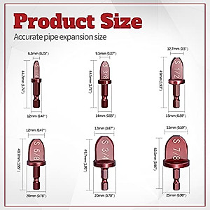 ColumPRO HVAC Repairing Tools, Air Conditioner Copper Pipe Expander Swaging Tool, 1/4 Inch Hex Shank Copper Pipe Flaring Tool Tube Expander,1/4''， 3/8''，1/2''， 5/8''，3/4''，7/8''Bits