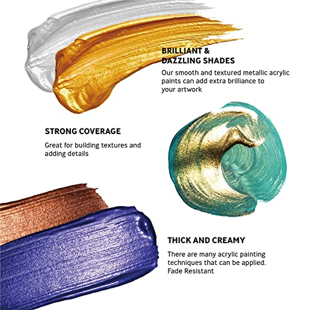 Metallic Acrylic Paint Set 18 Colors Metallic Paints Non Toxic for Artists Beginners Painting on Rocks Crafts Canvas Wood Fabric, Rich Pigment & No Fading, 2 Oz/Bottle