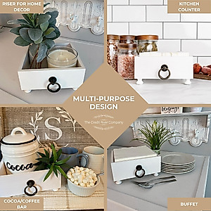 Farmhouse Napkin Holder White - Wooden Napkin Holder With 4 Feet, Rustic Napkin Holder Wood, White Napkin Holder With Handle, Flat Napkin Holder for Table, Table Napkin Holder, Paper Napkin Holder