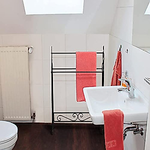 Free Standing Towel Rack 3 Bar Metal Towel Rack Stand Organizer for Bathroom,Bedroom,Laundry Room,Kitchen,Pool, Retro Black