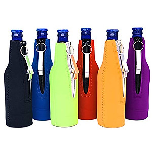 Blank Neoprene Beer Bottle Coolie with Opener (Variety Color 6 Pack)