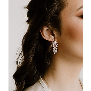 SWEETV Marquise Wedding Earrings for Brides, Silver Bridal Bridesmaid Earrings for Wedding, Cubic Zirconia Dangle Drop Earrings for Women