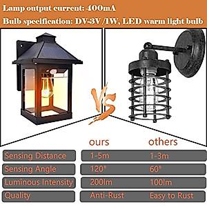 Nodfens 2 Pack Solar Wall Lanterns Outdoor with 3 Modes, Wireless Dusk to Dawn Motion Sensor LED Sconce Lights IP65 Waterproof, Exterior Front Porch Security Lamps Wall Mount Patio Fence Decorative