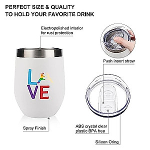 Mighun LGBT Pride Gay Lesbian Wine Tumbler with Lid LGBT Love Vacuum Coffee Tumbler Stainless Steel Coffee Cup for Cold & Hot Drinks Wine Coffee Cocktails Beer 12 Oz