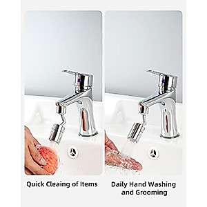 Hibbent Faucet Aerator, 720° Swivel Big Angle Spray Aerator, Solid Brass Dual Function Kitchen Sink Faucet Aerator, Bathroom Faucet Mounted for Face Washing, Gargle and Eye Flush, Chrome