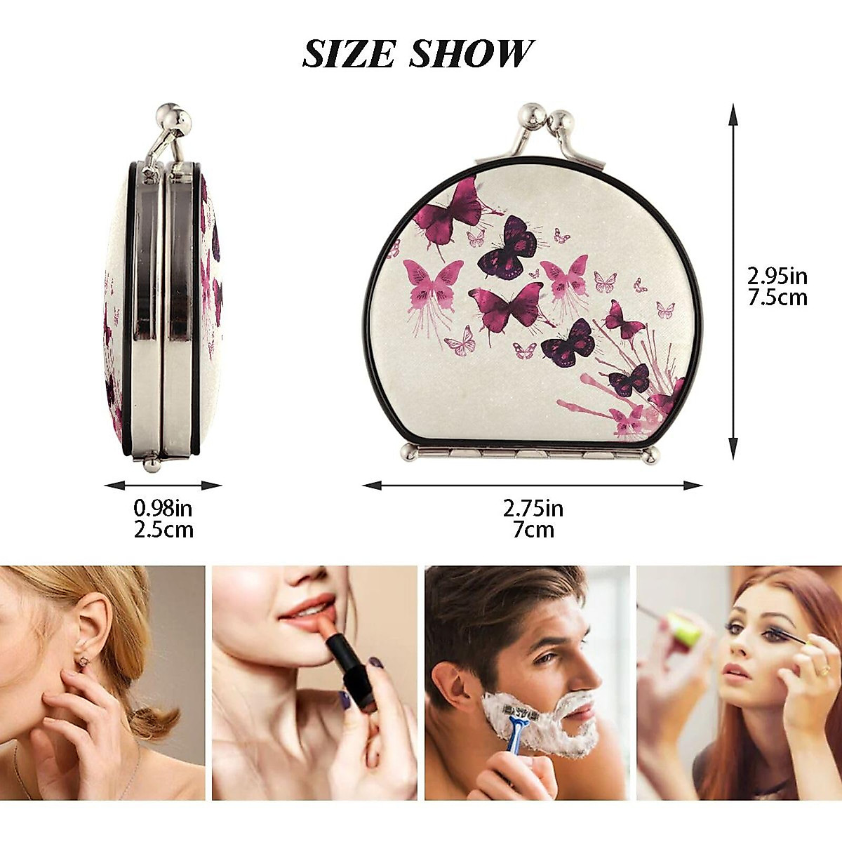 Tatenale Mirror for Women Purse Portable Makeup Mirror Pocket Small Hand Mirror Travel Carry ON Fold Mirror Round Butterflies Pink