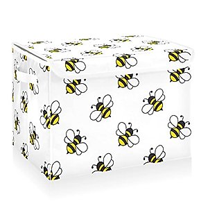 CaTaKu Bees Black Yellow Storage Bins with Lids and Handles, Fabric Large Storage Container Cube Basket with Lid Decorative Storage Boxes for Organizing Clothes