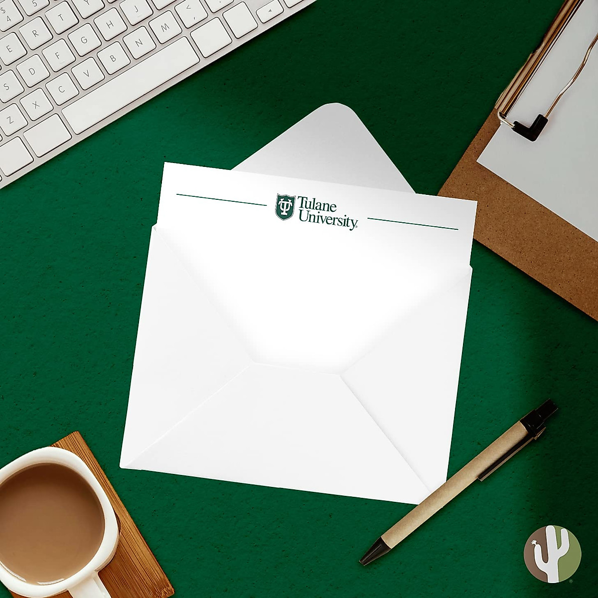 Tulane University 10 Pack Notecards Stationery Cardstock Green Wave Includes Envelopes Memo Party Thank You (Notecard 1b)