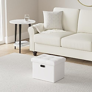 COSYLAND Storage Ottoman 17x13x13in Leather Ottoman Rectangle Foot Rest Foot Stool Folding Ottoman for Room Dorm Small Collapsible Bench Seat Organizer Entryway Furniture with Handles Lid White
