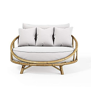 Zew Bamboo Daybed Outdoor Indoor Large Accent Sofa Chair Lawn Pool Garden Seating with Cushion and Pillows Natural Rattan Round Sofabed v.2021