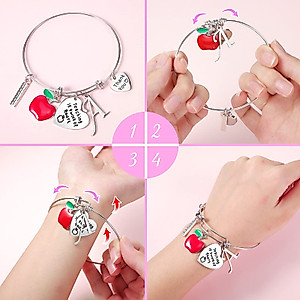 Kenning 3 Pcs Teacher Appreciation Week Gifts Set Include Inspirational Notebook with Quote, Zippered Makeup Bag and Bracelet with Initial for Teacher Week, Birthday, Back to School(Letter C)