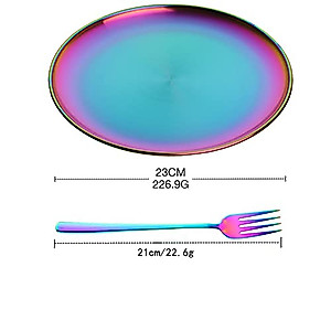 JYJFGSFA Rainbow Stainless Steel Dinner Plates Set with Fork, Set of 8, Colorful Metal Dessert Salad Plates for Eating Dinner Camping, Unbreakable and Reusable Kids Platter Indian Dishwasher Safe