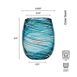 Mikasa Color Swirl Stemless Wine Glass, 4 Count (Pack of 1), Blue