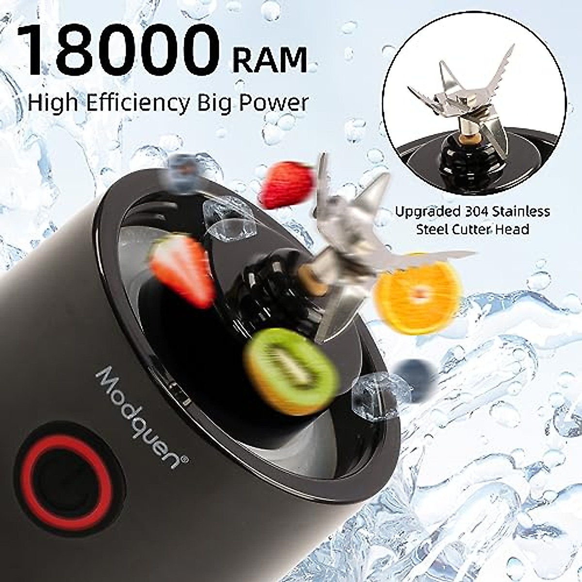 Modquen Portable Blender, 14 oz Personal Size Blender, Shakes and Smoothies Blender, 220 Watt BPA-Free Mini Blender Cup, USB Rechargeable Cordless Blenders (Black)