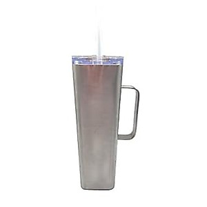 Boxy Double-Wall Insulated Stainless Steel Tumbler Set, 20oz, 2-Pack with Handle and Without Handle, Includes Lids and Straws