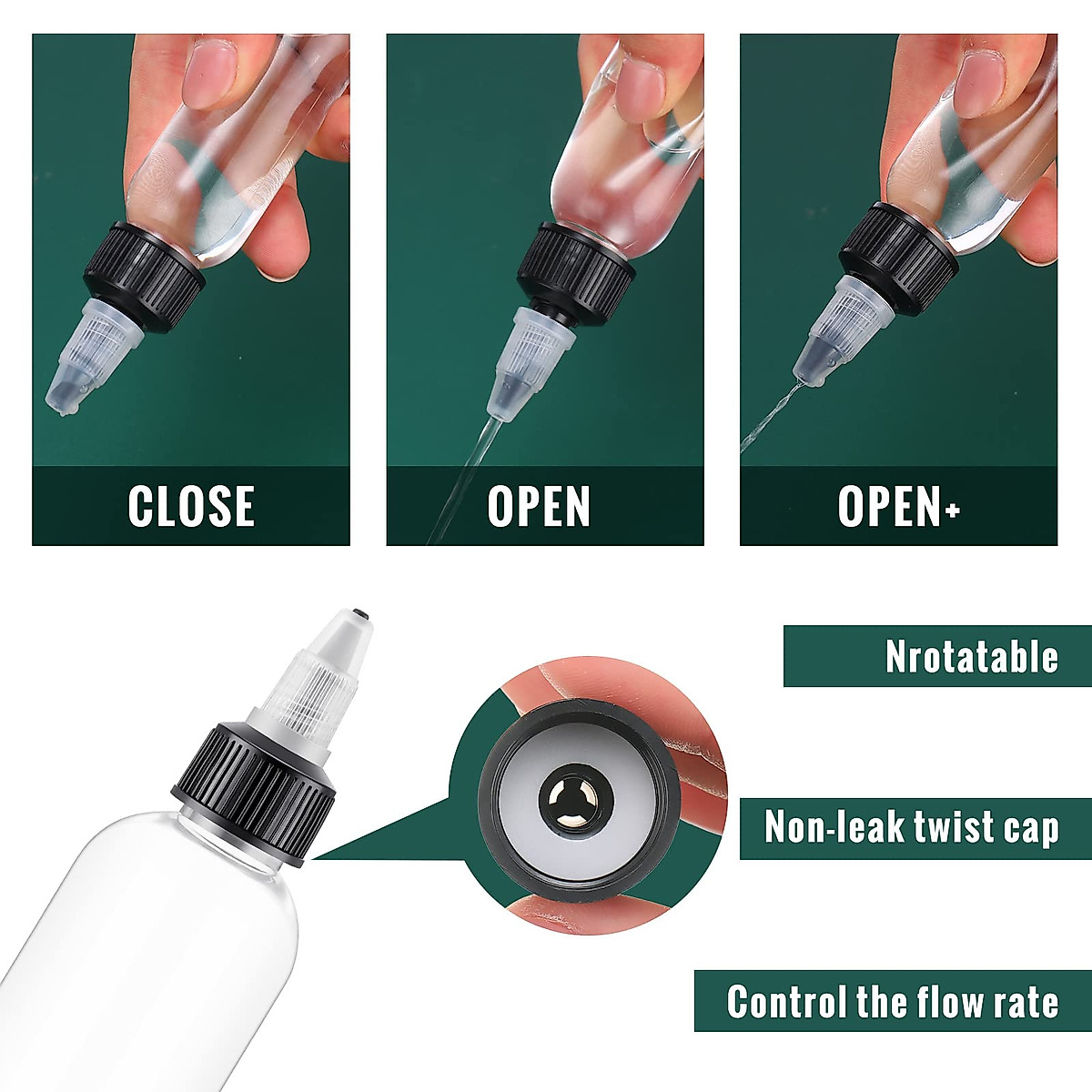 Irenare 100 Pcs 4 oz Plastic Squeeze Bottles Bulk Boston Dispensing Empty Hair Oil Bottles with 20/410 Twist Top Cap for Essential Oils, Hair Applicator, Liquids, Condiment Dispenser