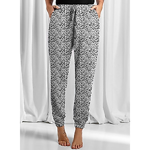 Dokotoo Womens Summer Comfy Casual Loose Breezy Leopard Drawstring Elastic Waist Loose Jogging Jogger Pants Sweatpants for Women with Pockets Large
