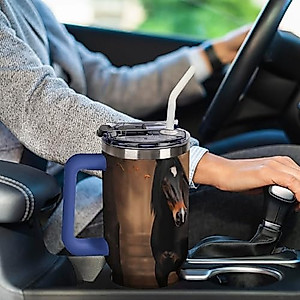 Wild Animal Mare And Foal Horse 40 Oz Car Cup Stainless Steel Travel Mug Leak-Proof Insulated Tumbler with Handle Deep Blue-style