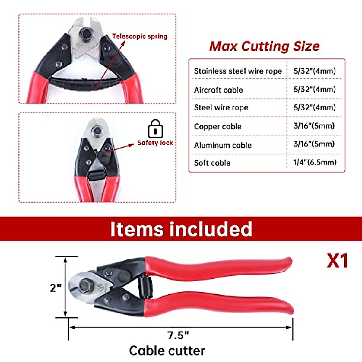 Muzata 60KN Upgraded Custom Hydraulic Hand Crimper Tool for 1/8" 5/32" 3/16" Stainless Steel Cable Railing Kit Wire Rope Swaging 3Pair Dies with Wire Cable Cutter CT01, CT1