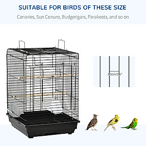 PawHut 23" Bird Cage Flight Parrot House Cockatiels Playpen with Open Play Top and Feeding Bowl Perch Pet Furniture Black