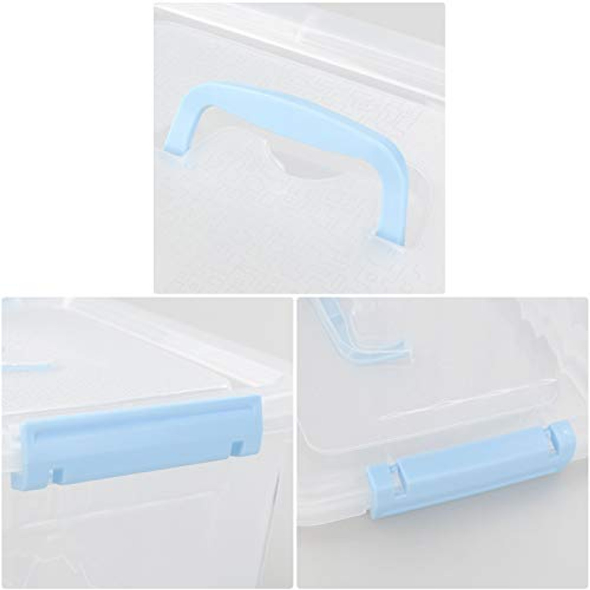 Hespama 12 Quart&6 Quart Storage Bin, Plastic Latching Box/Container with Clear Lid, Blue Handle and Latches