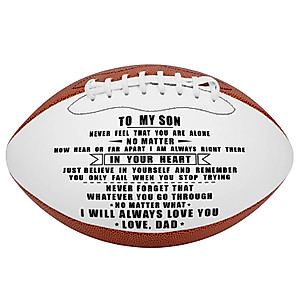 KWOOD Custom Personalized Football，Engraved Leather Indoor/Outdoor Football with Pump & Carrying Bag,Best Gift for Son Anniversary Birthday Graduation from Dad