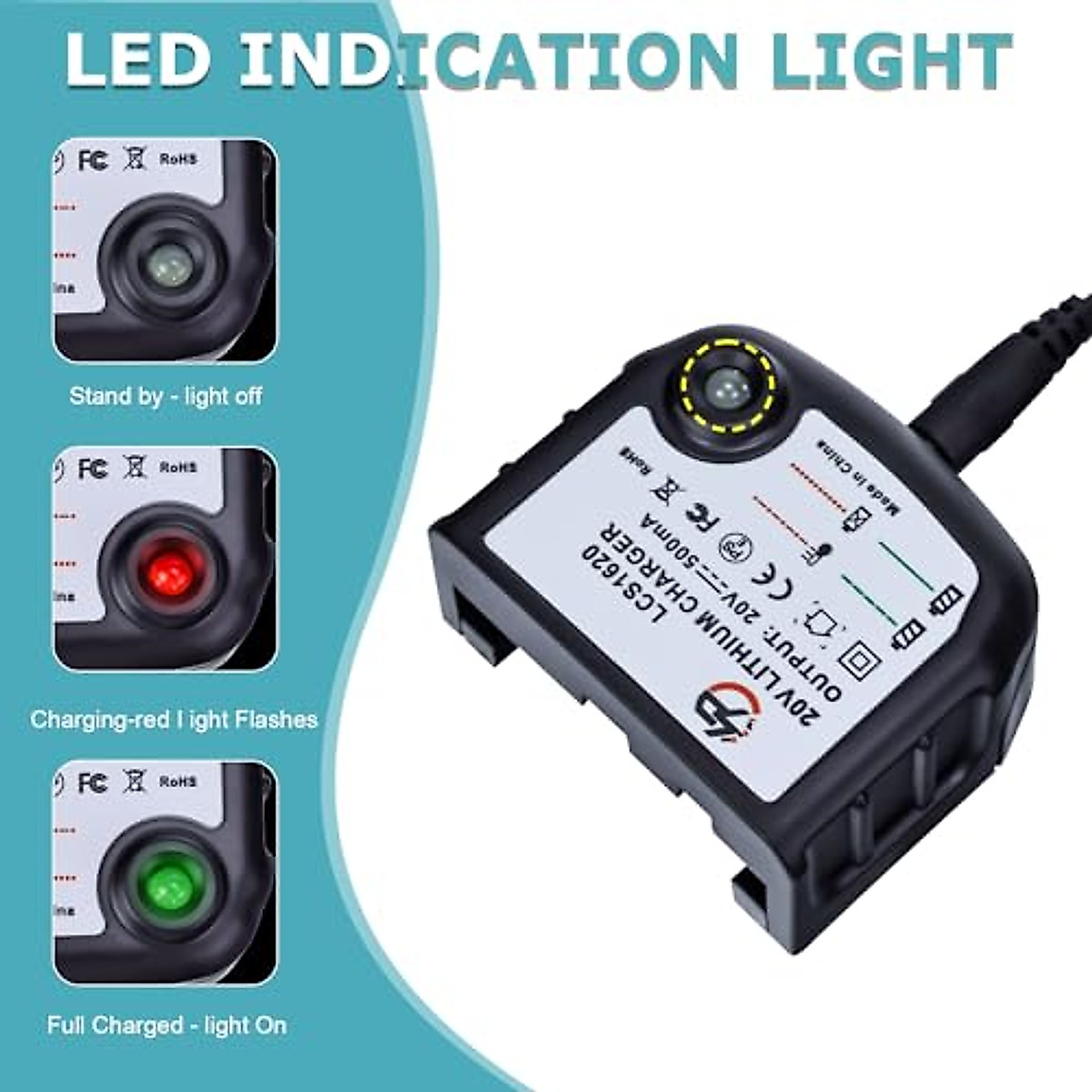 20 Volt LithiumIon Battery Charger LCS1620 for Black & Decker for Porter Cable for STANLEYBattery 14.4V 18V 20 Volt Batteries LBXR20 LBXR20-OPE LB20 LBX20 LBXR16 US Plug laipuduo