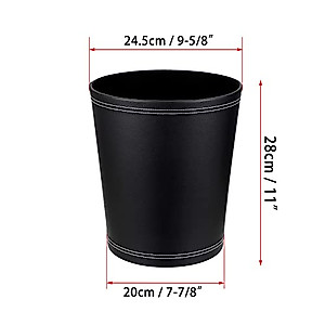 JUXYES Round PU Leather Trash Can Small Wastebasket, 2.6 Gallon / 10 Liters Garbage Container Bin Classic Waste Bin Garbage Storage Trash Can for Kitchen Office Bathroom Bedroom