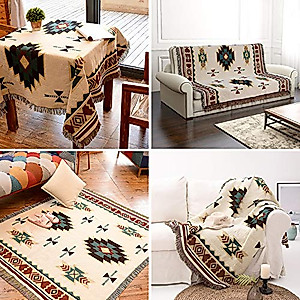 Shigen Art Native American Throw Blanket Weighted Reversible Design with Tassel Fringes for Farmhouse Decor Cotton and Microfiber Blend Perfect for Chair Sofa Living Room Bedroom Gift Wrapping