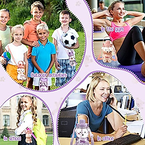 2 Pcs Cute Water Bottles Leak Proof Kawaii Bear Straw Bottle Large Capacity Bear Cup with Adjustable Removable Shoulder Strap Kawaii Stickers for Kids School Office Outdoor Activities (Pink, Purple)