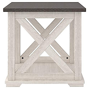 Signature Design by Ashley Dorrinson Square Modern Farmhouse End Table, Two Tone White & Brown