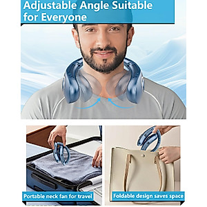 Portable Neck Fan Rechargeable,Personal Fans for Your Neck Battery Operated,Bladeless Folding Neck Fans that Blow Cold Air,Cooling Neck Fan Hands Free,Wearable Necklace Fan for Women Men Kids Blue