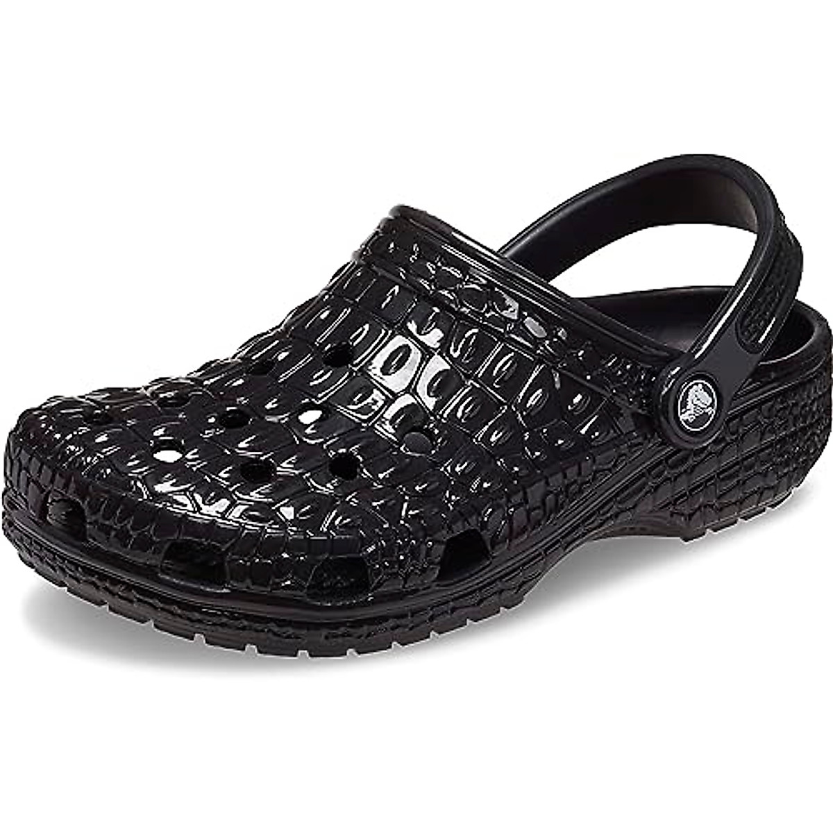 Crocs Unisex-Adult Classic Crocskin Clogs, Black Metallic, 10 Women/8 Men