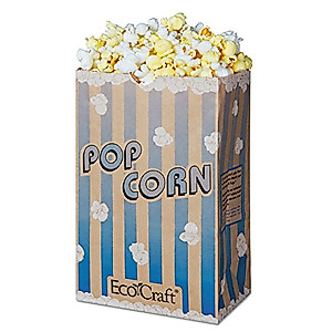 Bagcraft Ecocraft Grease-Resistant Popcorn Bags, 85 Oz, 2-Ply, 3.25" X 8.63", Blue Stripe/Natural, 500/carton