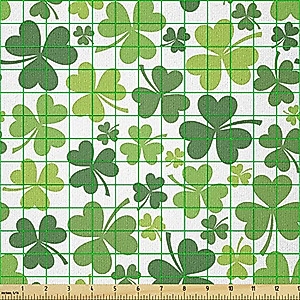 Ambesonne Clover Fabric by The Yard, St Patrick's Day Pattern with Irregular Continuous Shamrocks, Stretch Knit Fabric for Clothing Sewing and Arts Crafts, 1 Yard, Green Lime