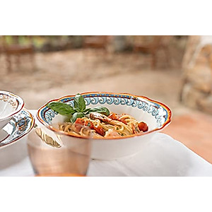 Euro Ceramica Duomo Collection Pasta Bowl Set of 4, Italian Floral Design, Multicolor, gold and cream, 34 fluid ounces