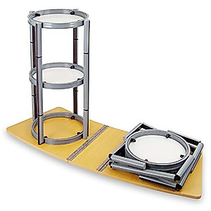 QOMOLANGMA 55.1" Round Portable Aluminum 3-Layer Spiral Twister Tower Portable Counter Display Stand Exhibition Counter Stand Trade Show Display with Columns Banner (Black, Stand Only)