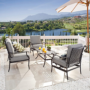 PatioFestival Patio Conversation Set 4-Piece Cushioned Outdoor Furniture Sets with All Weather Frame for Porch Backyard Lawn(Grey)