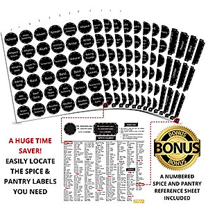 396 Printed Spice Jars Labels and Pantry Stickers: Chalkboard Round Spices Label 1.5" & Pantry Sticker 3” X 1.5” With Write-On Labels – Include a Numbered Reference Sheet – Waterproof & Tear-Resistant