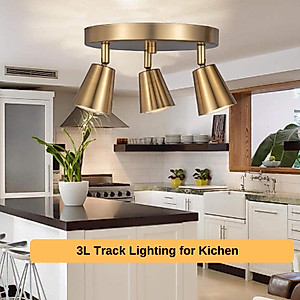 CRAFTRONOS 3 Light Track Lighting Kit, Matt Brass Finish Canopy with Moden Flush Mount Ceiling Spotlight for Kitchen,Dining,Living Room,Home Improvement