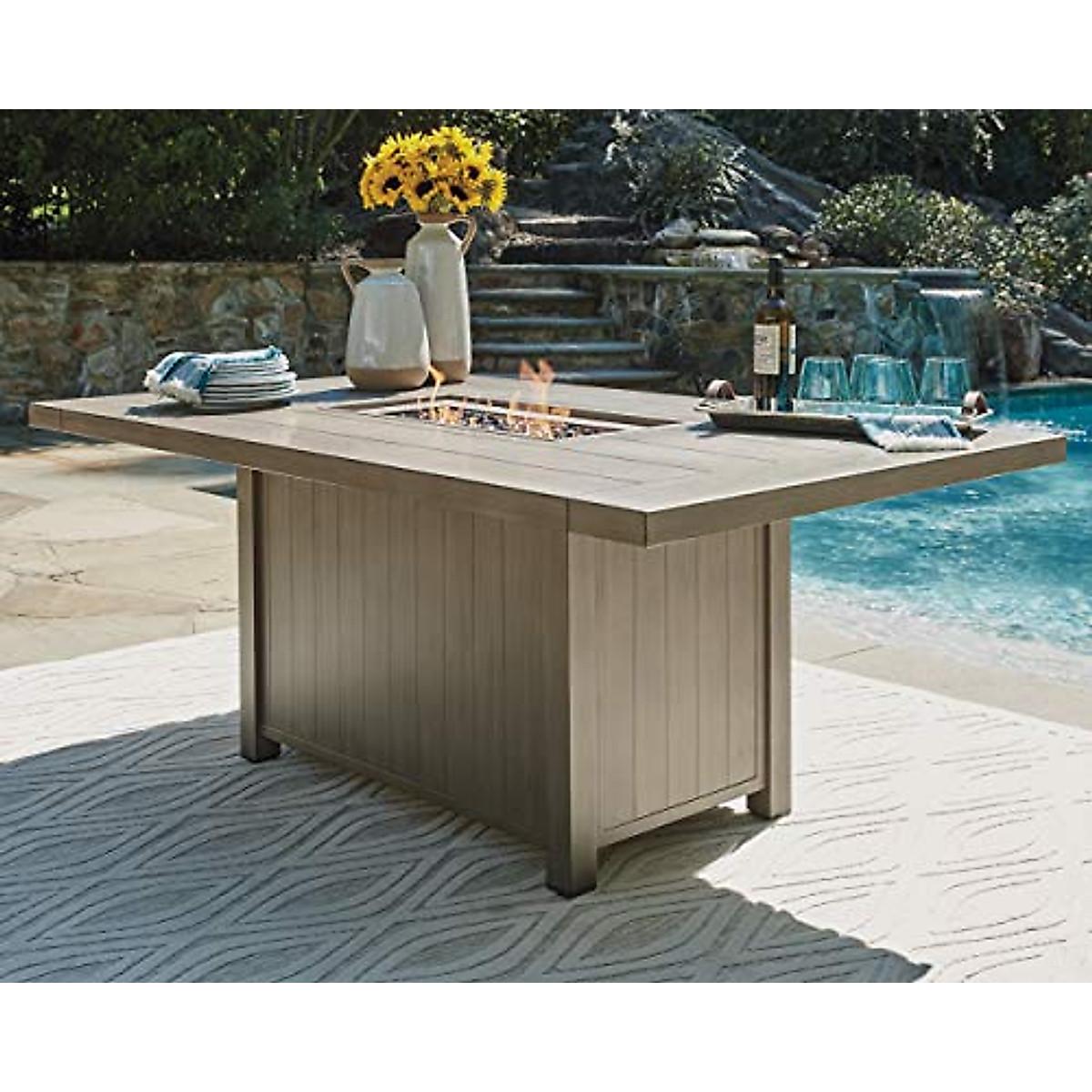 Signature Design by Ashley Windon Barn Rectangular Outdoor Fire Pit Patio Table with Aluminum Frame, Brown