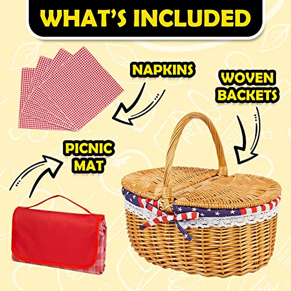 Wickerz Wicker Picnic Basket with Blanket - Luxurious Picnic Basket for 2 Or 4 Person with 78 x 58 inches Matt and 4 Napkins - Upgrade Your Outdoor Dining Experience with Picnic Baskets for Couples