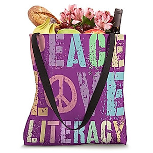 Groovy PEACE LOVE LITERACY Teacher Library Reading Preschool Tote Bag