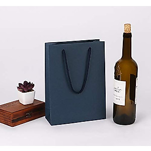 Sdootjewelry Navy Gift Bags, Kraft Paper Gift Bags with Handles, 50 Pack Heavy Duty Matte Tote Paper Bags, 7.5 x 3.1 x 10.2 Shopping Bags, Kraft Bags, Party Bags, Retail Bags for Christmas Business