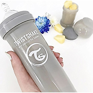 Twistshake Anti Colic Baby Bottles - Premium 330ml/11oz Bottles with 100ml Milk Storage Container for a Comfortable Feeding Experience for Baby Care - Pastel Grey