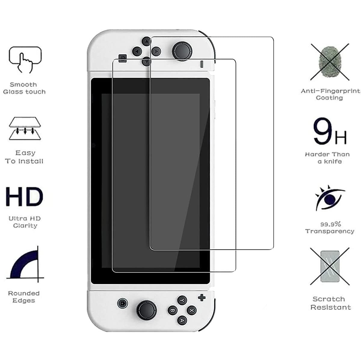 AISELAN for Nintendo Switch - OLED 2021 Clear Screen Protecotr Tempered Glass, [2 Pcs] Ultra Thin Anti-Scratch Easy to Install Screen Protective Flim for Nintendo Switch - OLED 2021 (7 inch)