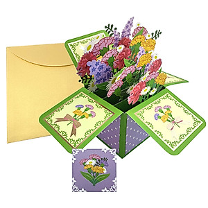 Roses Pop Up Cards Paper Flower Bouquet Card Box 3D Popup Flower Greeting Cards with Note Card and Envelope Fathers Day Card Birthday Cards for Women Wife Mother Birthday Gift Cards Thank You Cards