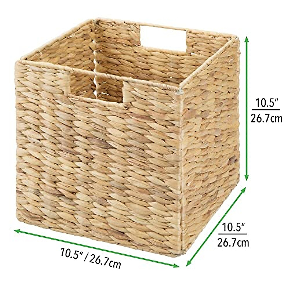 mDesign Natural Woven Hyacinth Cube Bin Basket Organizer with Handles, Storage for Bedroom, Home Office, Bathroom, Shelf and Cubby Organization, Hold Blankets, Magazines, Books, 6 Pack, Natural/Tan